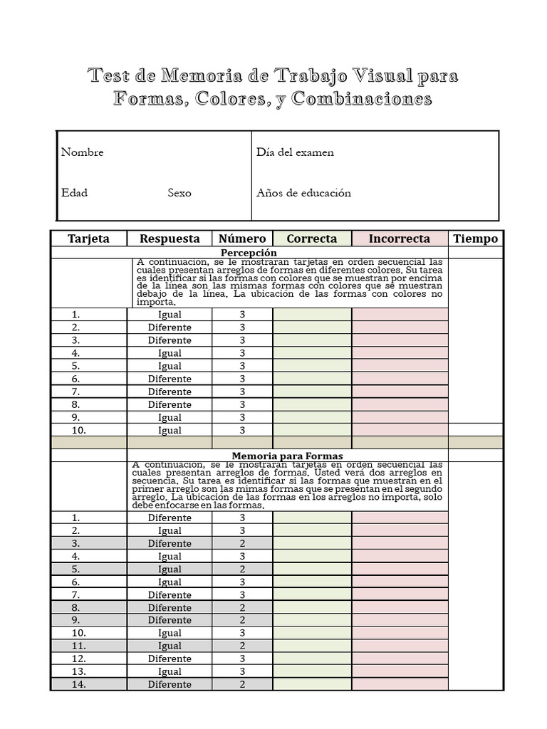 Test de Memoria Visual: Formas y Colores | PDF