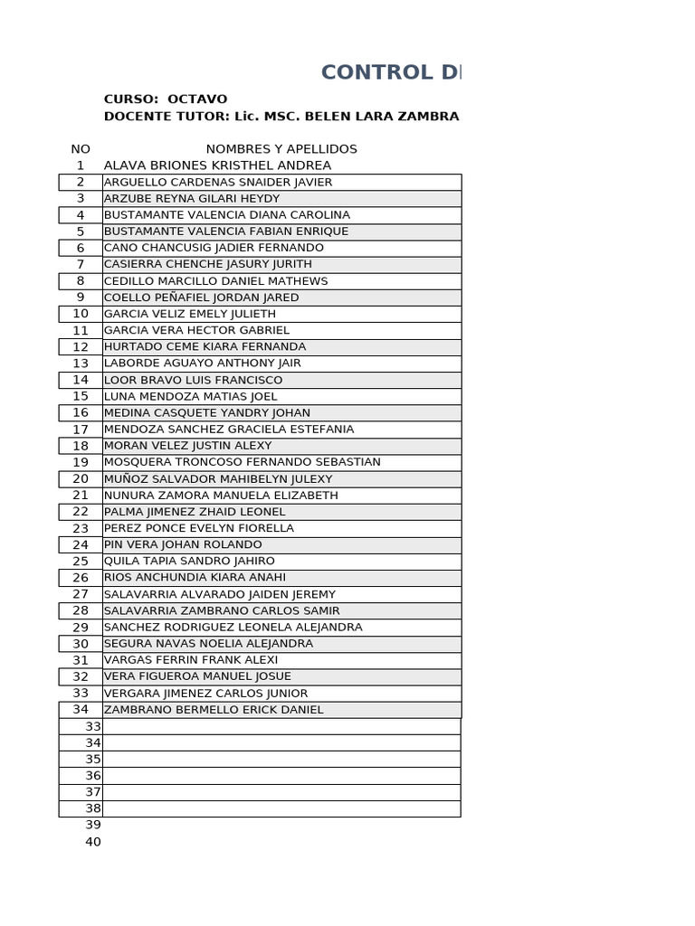 REGISTRO ASISTENCIA 8vo B | PDF