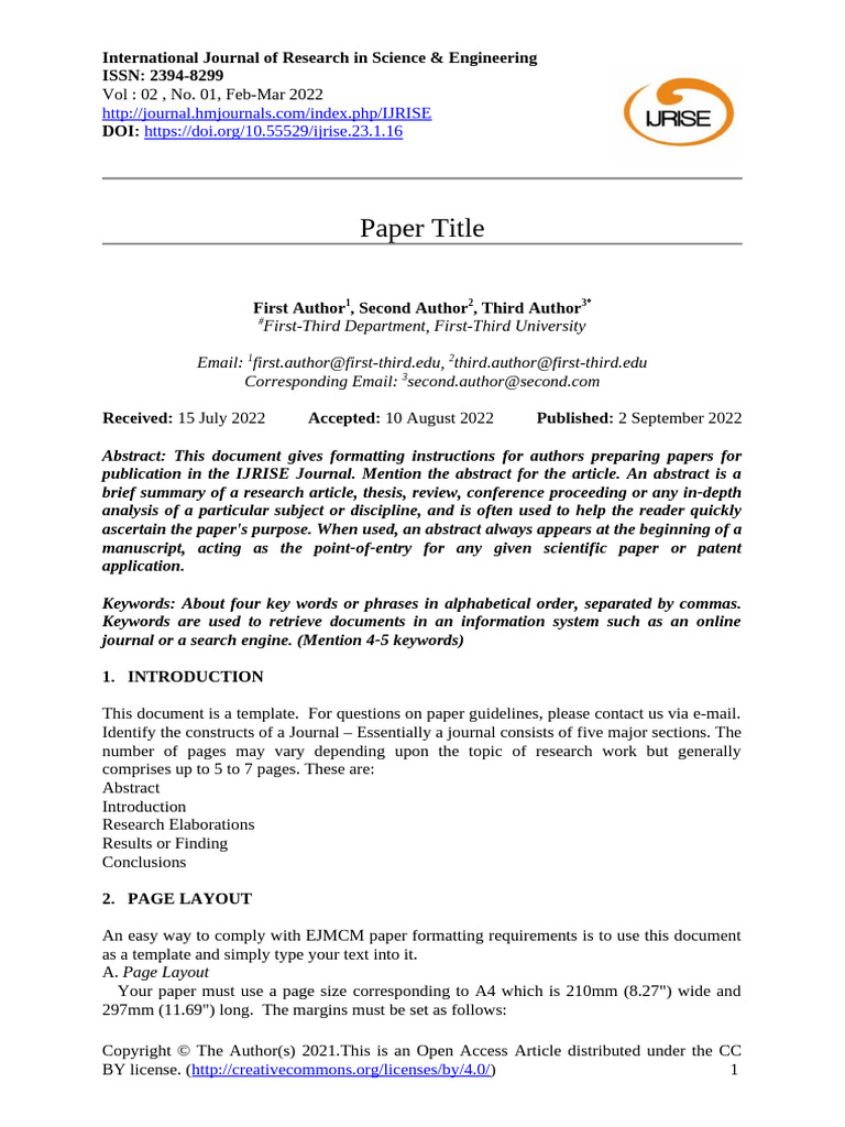 (IJRISE) Paper Template (1) OTH | PDF | Open Access | Paragraph