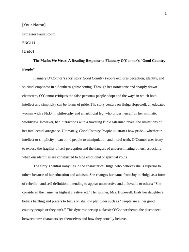 Sample Reader's Response-The Masks We Wear | PDF