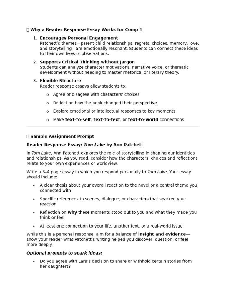 Reader's Response Assignment Promtp | PDF | Essays | Narrative