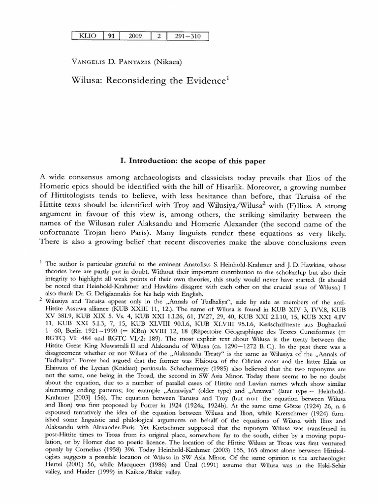 Wilusa Reconsidering The Evidence | PDF