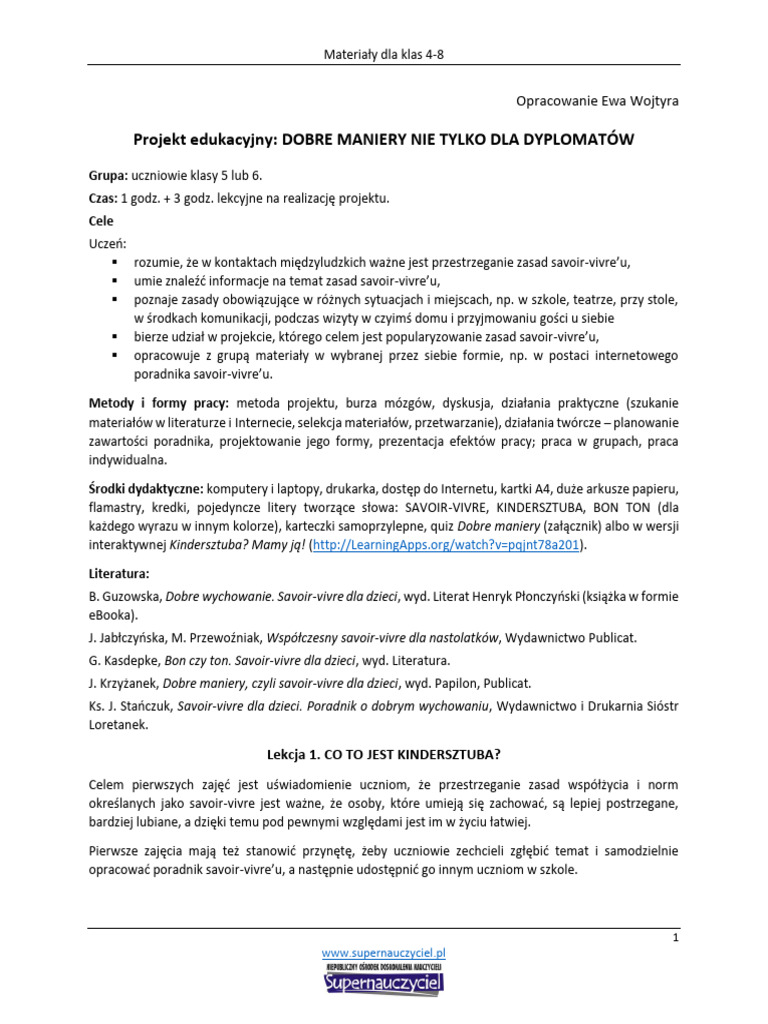 Dobre Maniery Projekt Edukacyjny | PDF