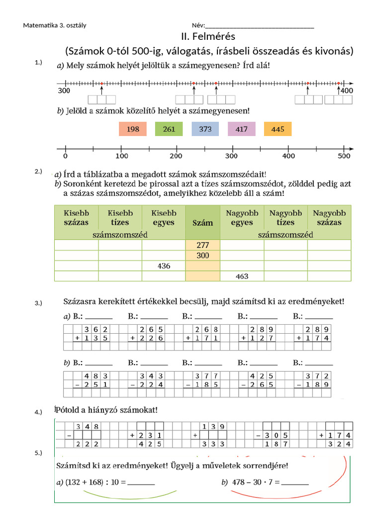 Felmérés 3.o. Matek | PDF