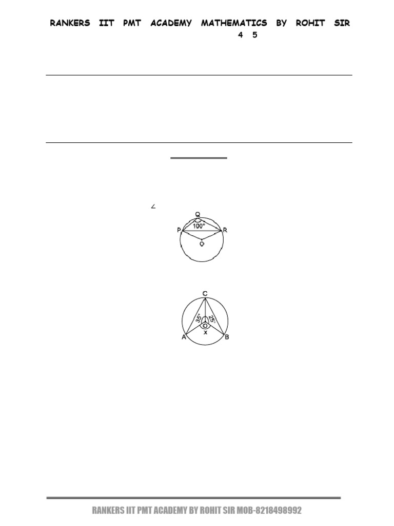 Maths Class Ix Chapter 10 Circles Practice Paper 12 - Watermark | PDF | Circle | Perpendicular