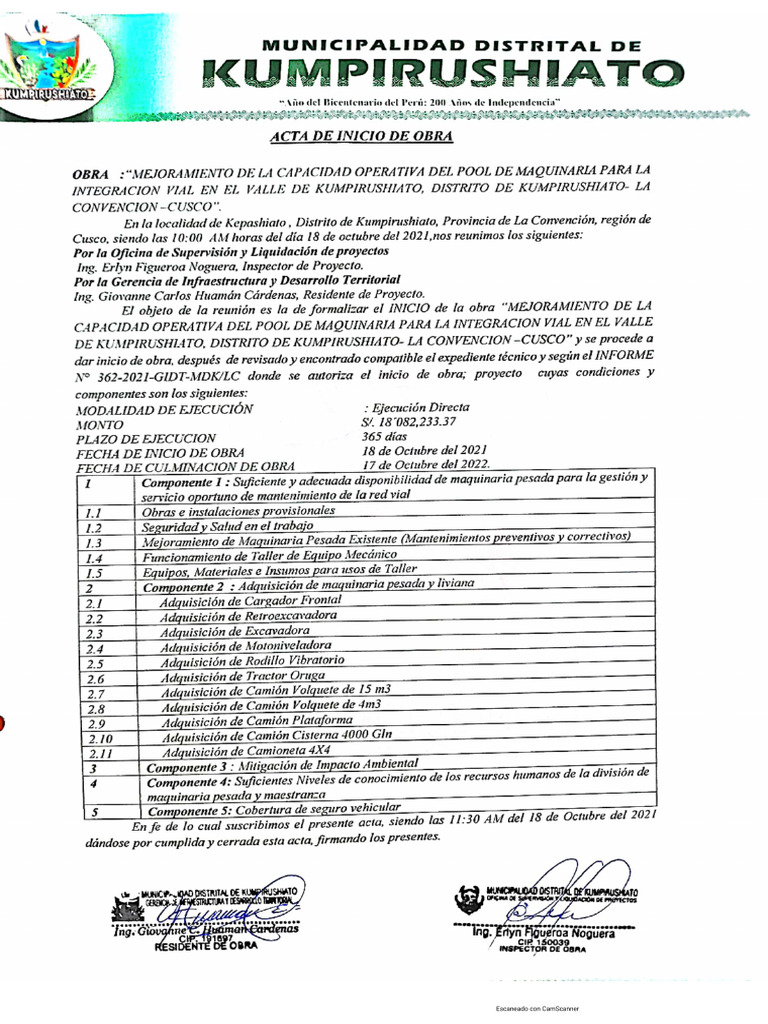 Acta de Inicio de Obra MDK | PDF