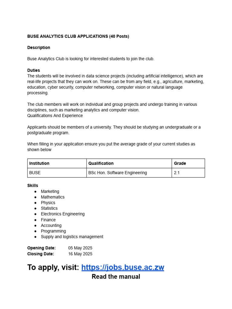 Buse Analytics Club Applications (40 Posts) | PDF