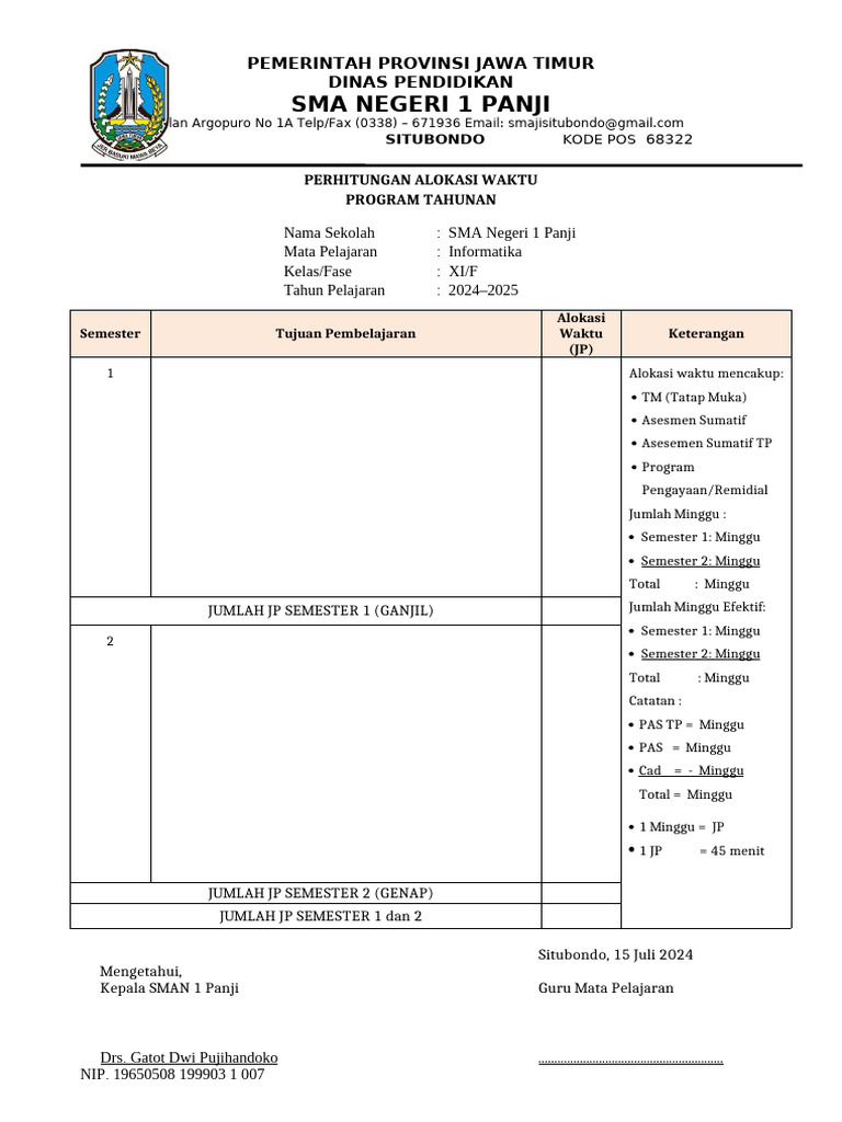 Form Prota 2024-2025 | PDF
