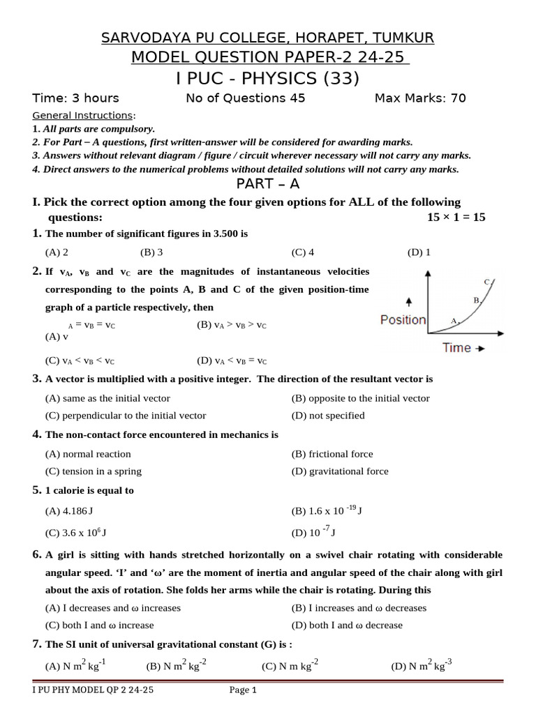 I Pu Physics Model QP-2 24-25 KVV SPC | PDF | Physics | Mechanics