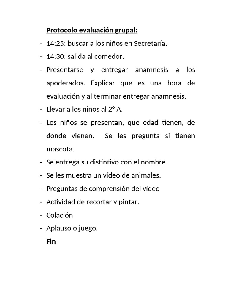 Protocolo Evaluación Grupal | PDF