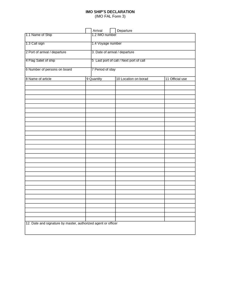 IMOFAL3 Ships Stores Declaration | PDF
