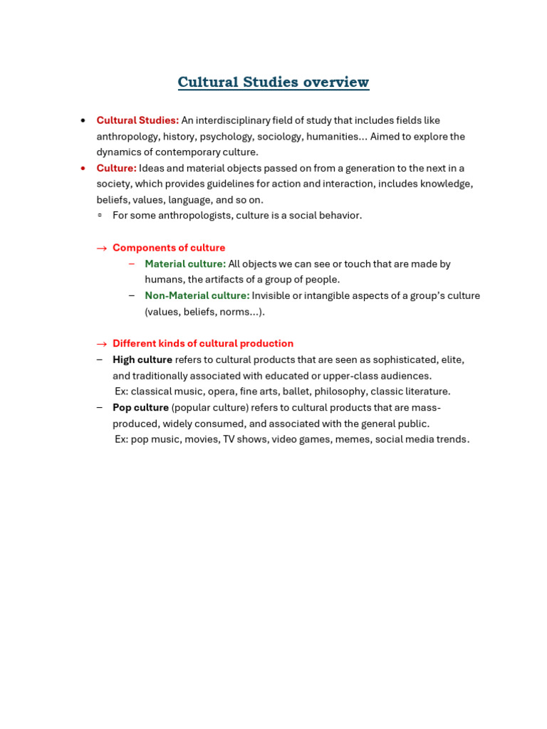 Overview of Cultural Studies Concepts | PDF | Postcolonialism ...