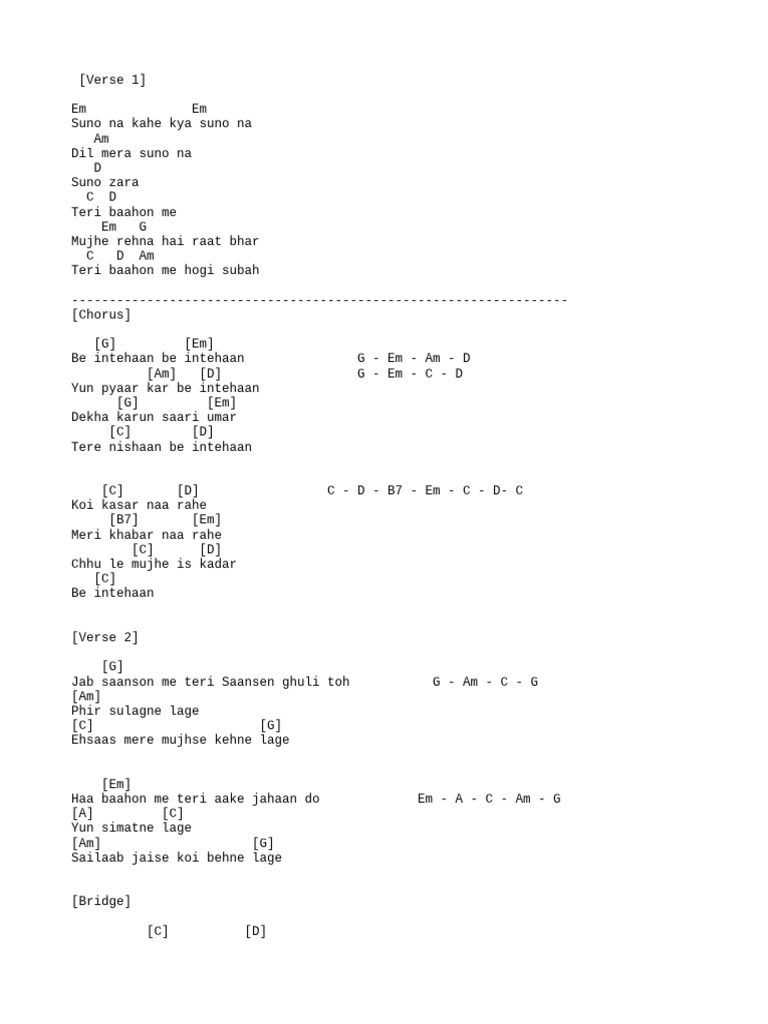 Be Intehaan Chords and Lyrics | PDF