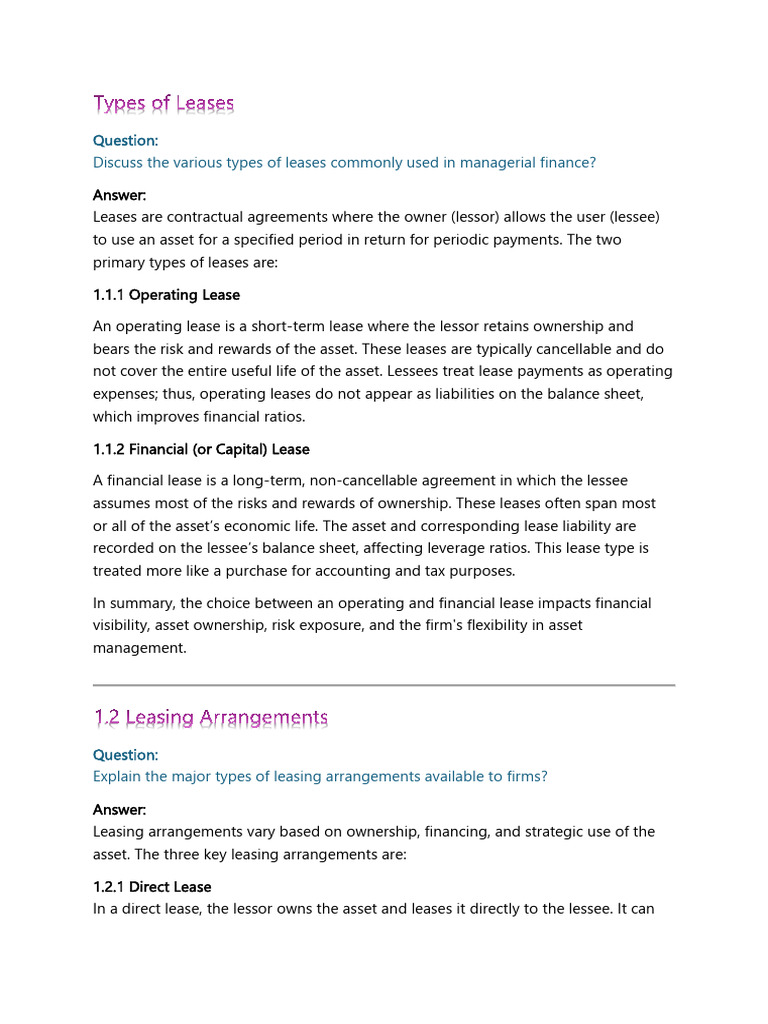 Types of Leases in Managerial Finance | PDF | Mergers And Acquisitions ...