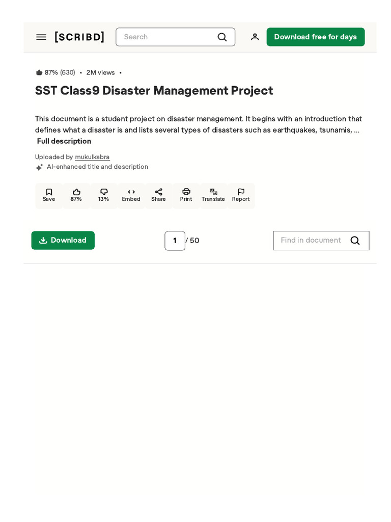 Document545602005sst Class9 Disaster Management Project | PDF