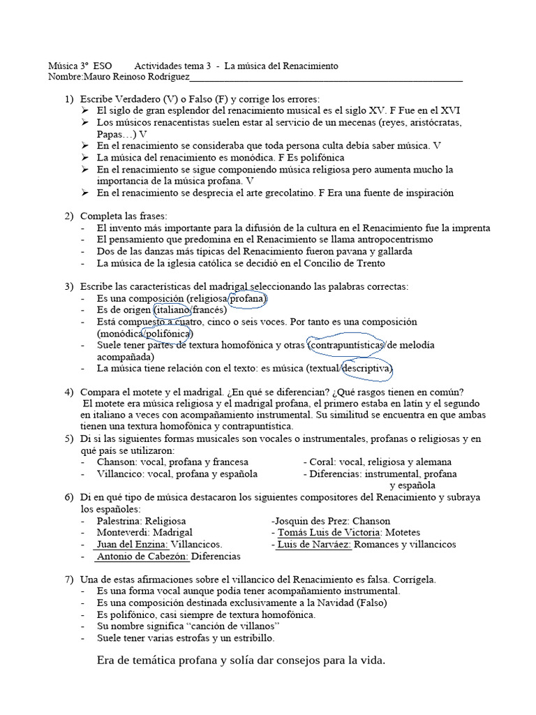 Actividad 3 Mauro Reinoso 3ºESO C | PDF | Renacimiento | Musicología