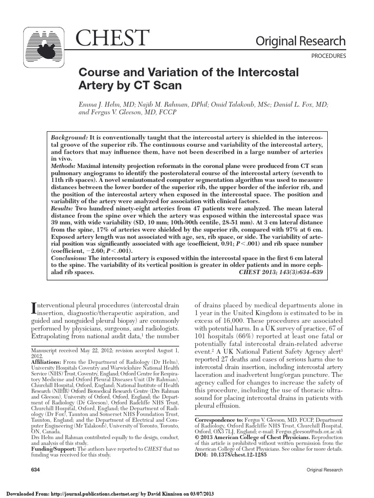 Course and Variation of The Intercostal Artery by CT Scan - 2013 | PDF ...