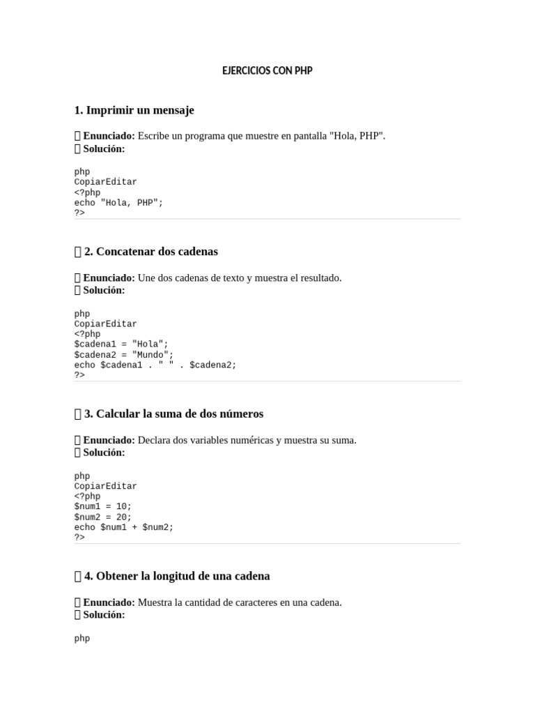 Ejercicios Con PHP | PDF | Php | Programación de computadoras