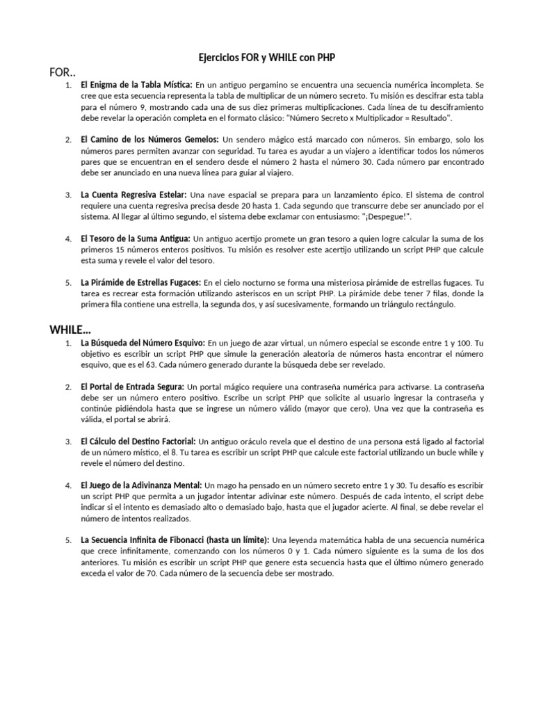 Ejercicios FOR y WHILE Con PHP | PDF | Contraseña | Secuencia