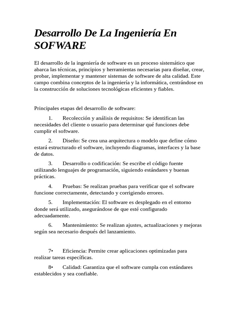 Desarrollo de La Ingeniería en SOFWARE | PDF