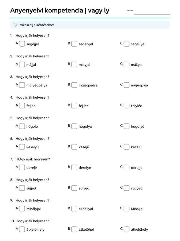 Anyenyelvi Kompetencia J Vagy Ly Quiz | PDF
