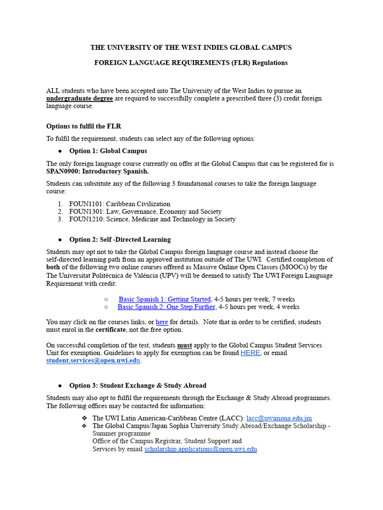 Foreign Language Requirement Regulations For Website | PDF ...