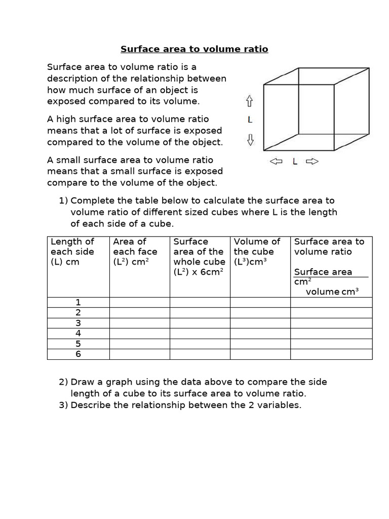 Surface Area To Volume Ratio Sheet | PDF