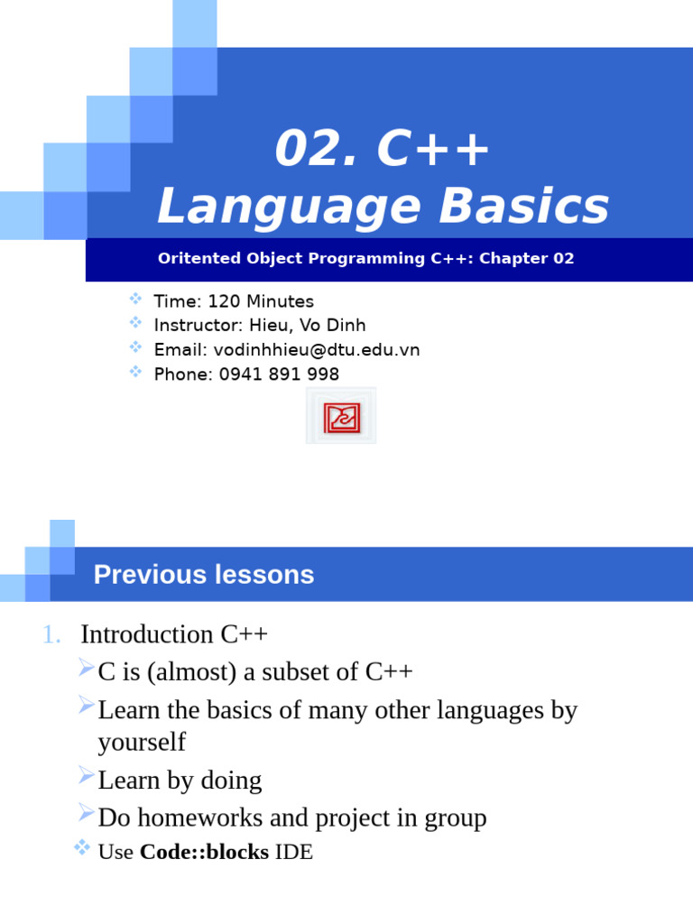 Lesson 02 - 02. C++ Language Basics | PDF | Integer (Computer Science) | Boolean Data Type