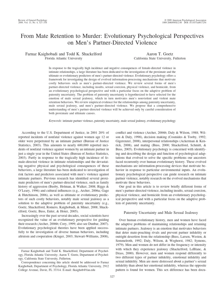 From Mate Retention To Murder Evolutiona | PDF | Violence | Infidelity