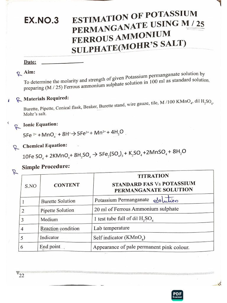 Exp.3 0.04M of FAS Vs KMnO4 | PDF