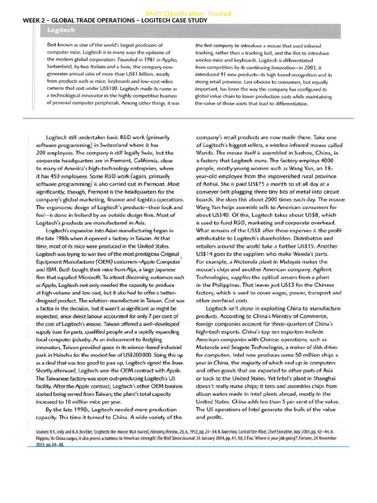 Week 1 - Activity 1 - Global Trade Operations - Logitech Case Study v2 2023 | PDF