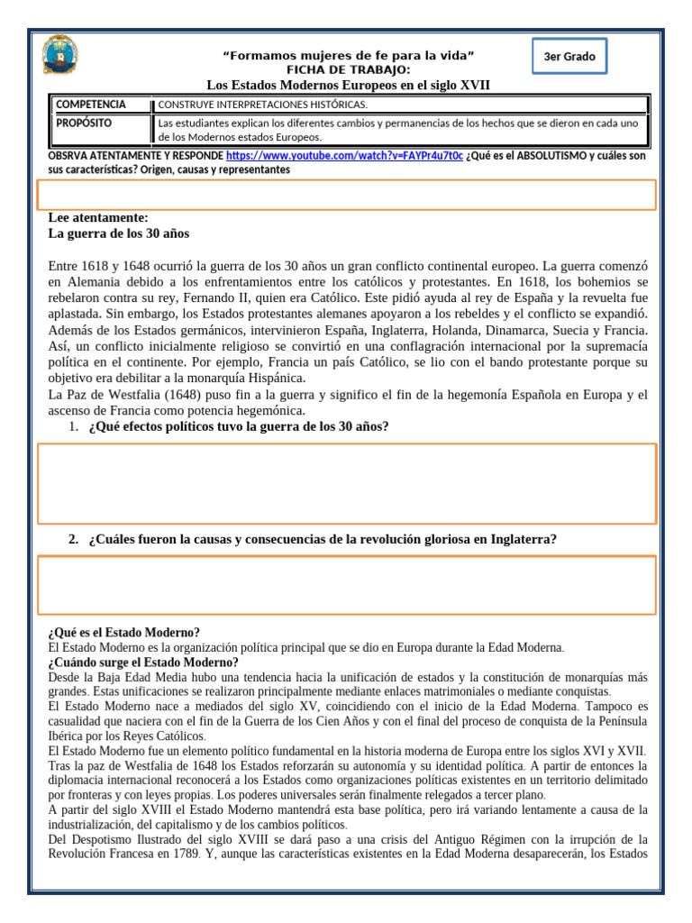 FICHA - Estados Modernos Europeos | PDF | Formas de gobierno