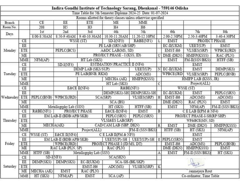 Time Table For 5th Semester Diploma 2024-25 1719905494 | PDF