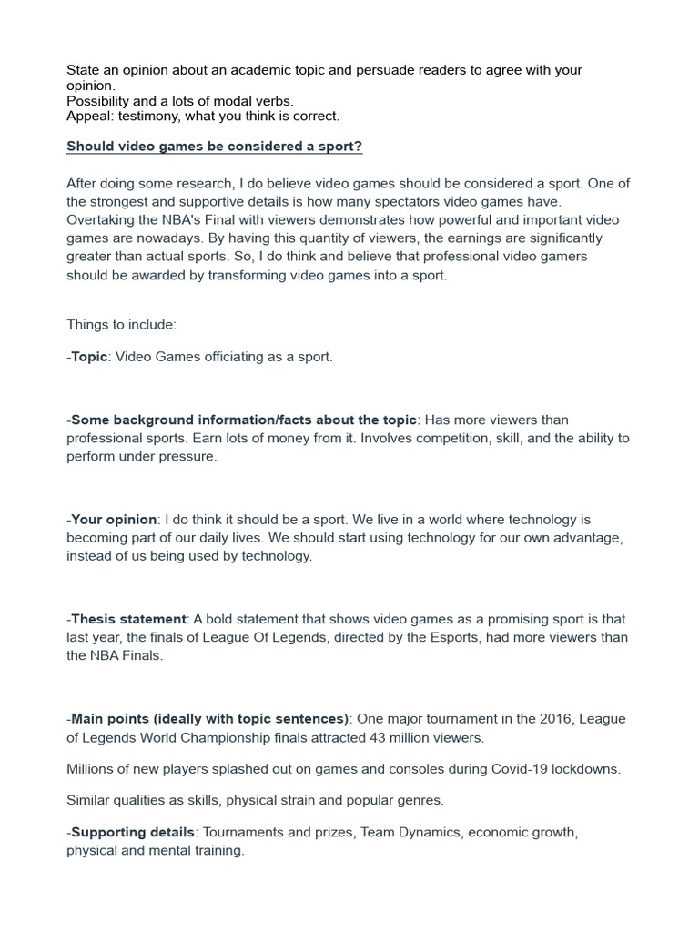 Should Video Games Be Considered A Sport? | PDF | Sports | Video Games