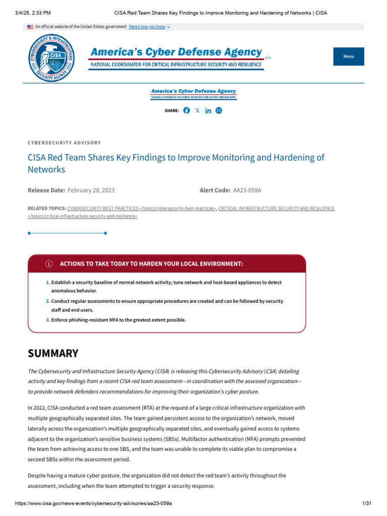 CISA Red Team Shares Key Findings To Improve Monitoring and Hardening ...
