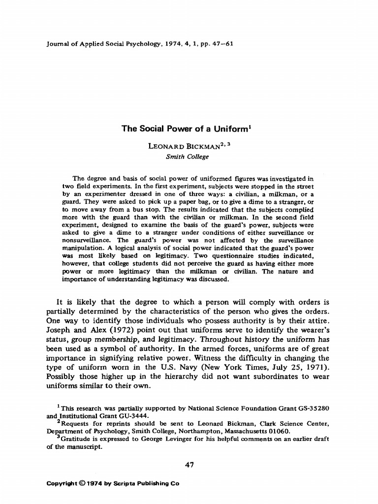 Social Power of Uniforms in Authority | PDF | Power (Social And ...