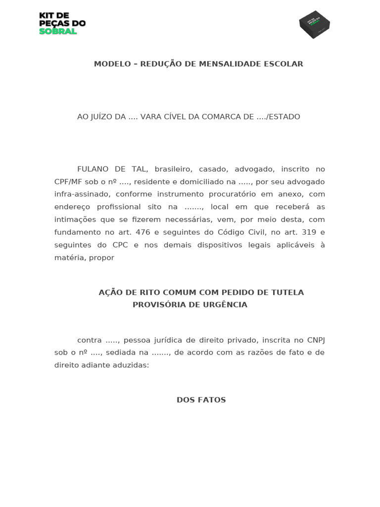 Redução de Mensalidade Escolar | PDF | Pré-escola | Educação à distância