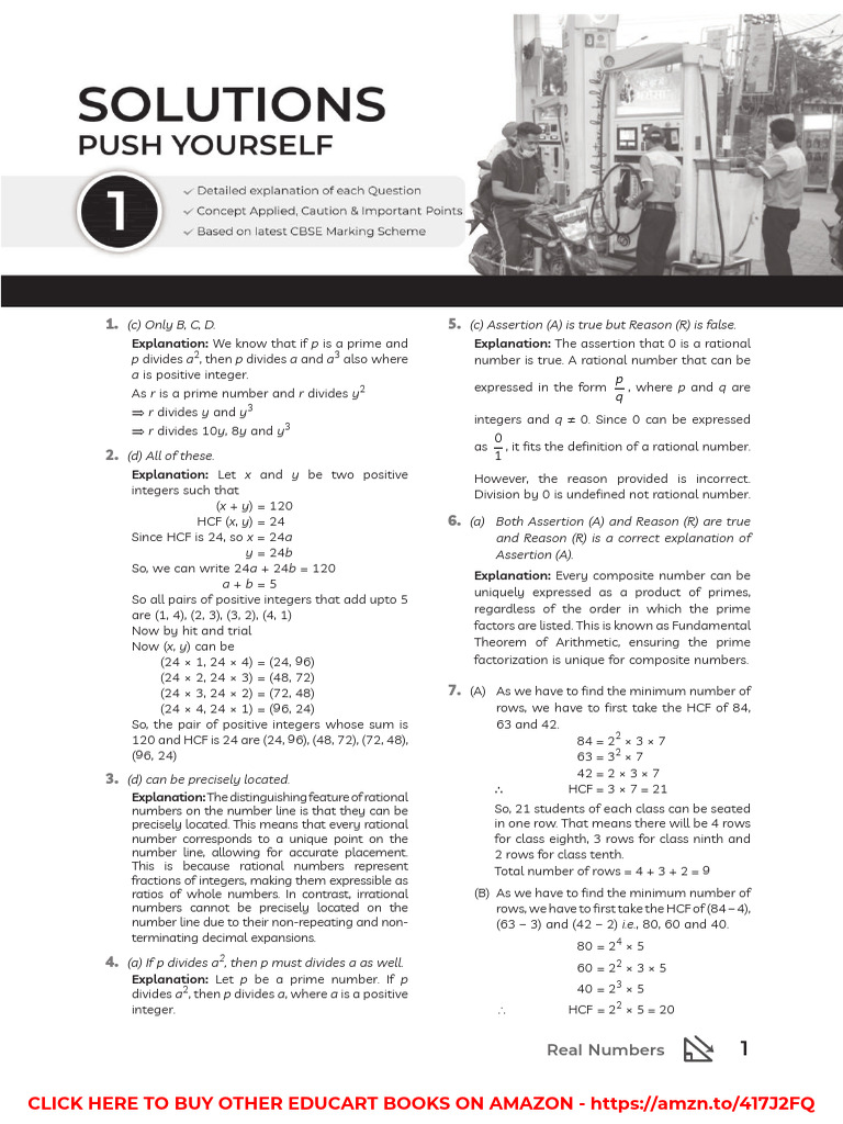 CBSE-X Maths (STD) 2025-26 Push Yourself Solutions | PDF | Factorization | Numbers