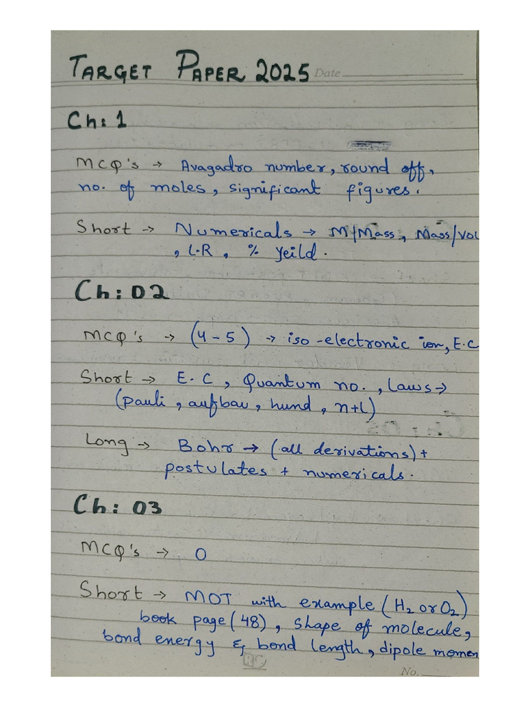 Chemistry XI Target Paper 2025 | PDF