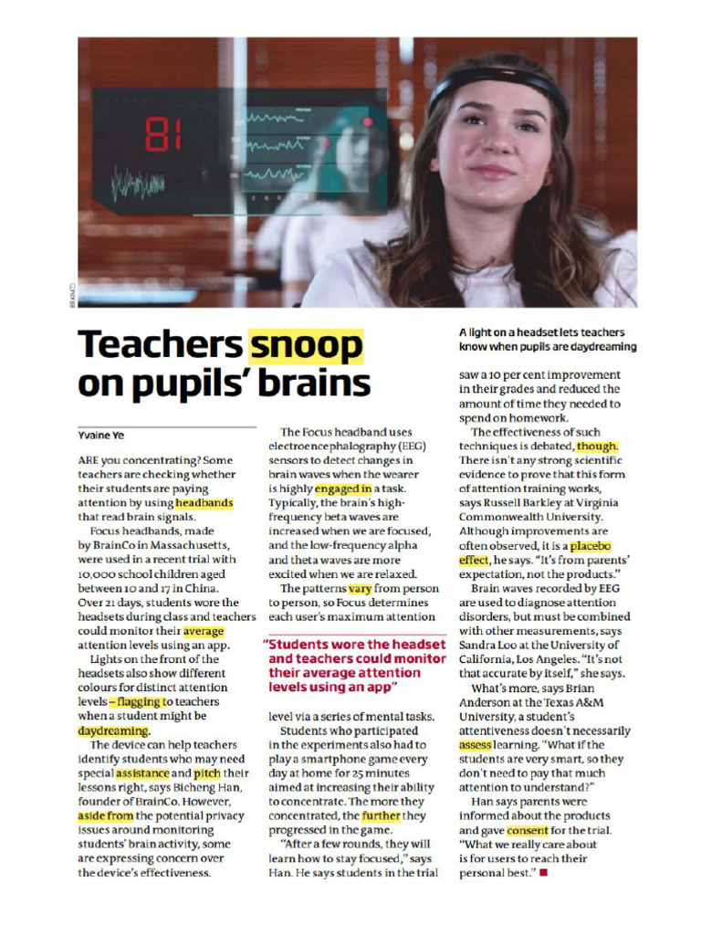 Teachers Snoop On Pupil's Brain | PDF