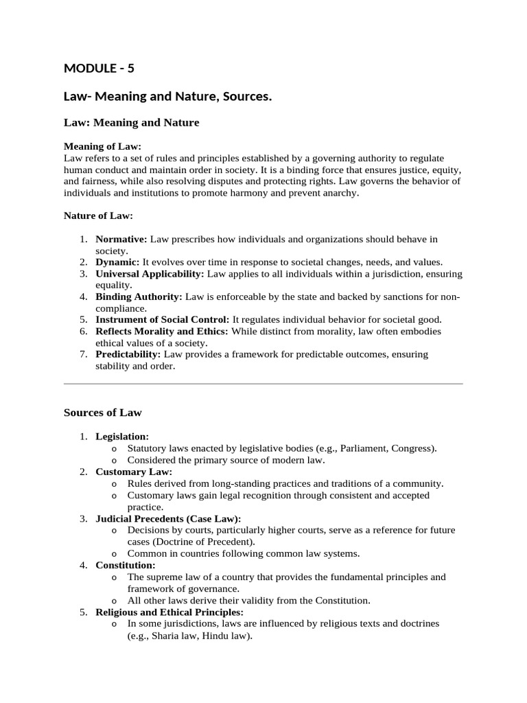 Understanding Law: Meaning, Nature, Sources | PDF | Precedent | Sources ...