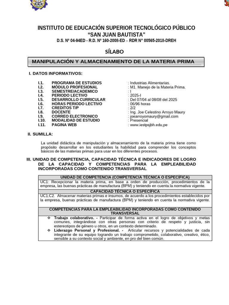 Manejo y Almacenamiento de Materia Prima | PDF | Evaluación | Aprendizaje