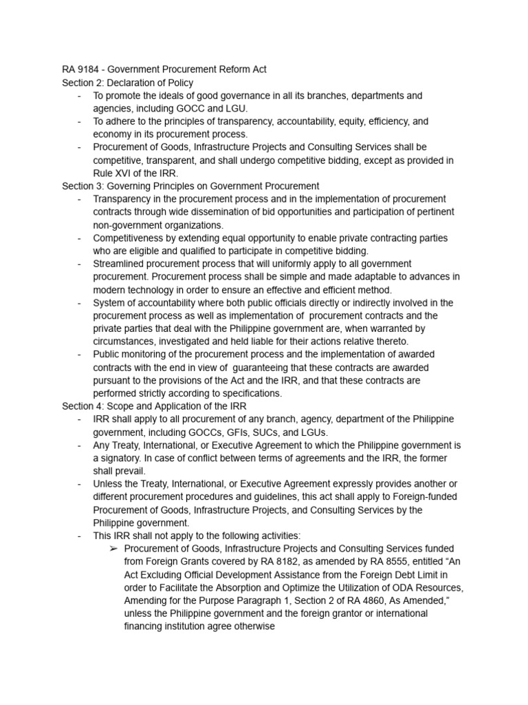 RA 9184: Government Procurement Overview | PDF | Joint Venture | Loans