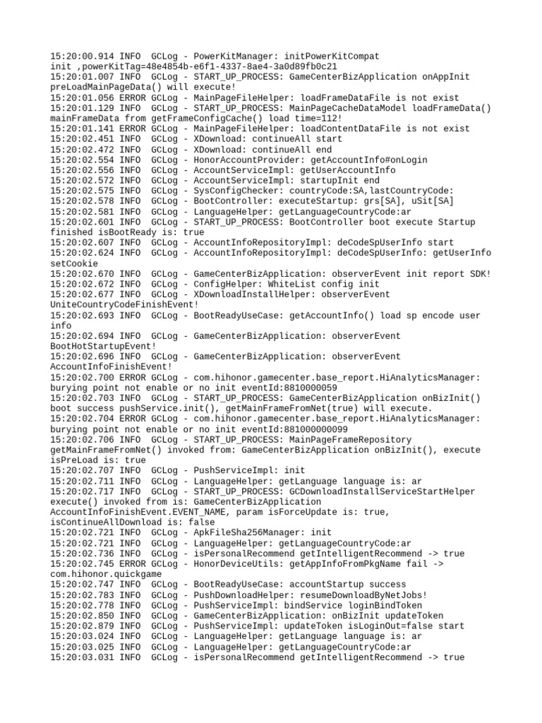 GameCenterBizApplication Startup Logs | PDF | Computing | Computer Science