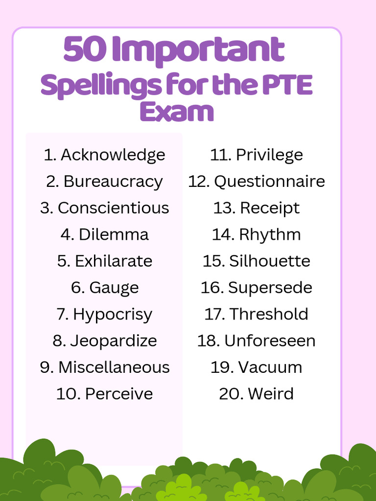 50 Important Spellings For Pte | PDF