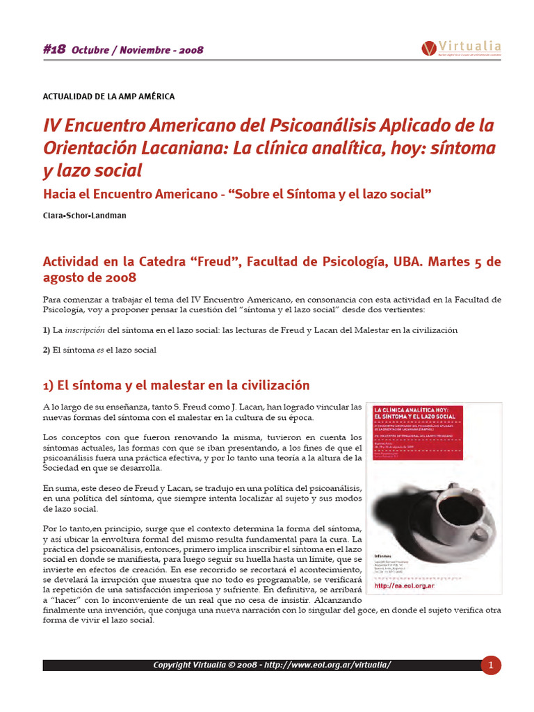 Síntoma y lazo social en psicoanálisis | PDF | Jacques Lacan ...