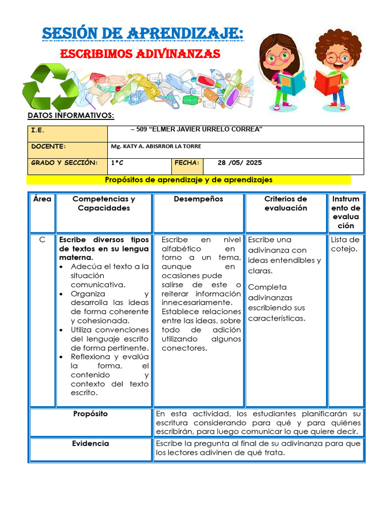 1° Sesión Día 3 Com Escribimos Adivinanzas | PDF | Escritura | Biología