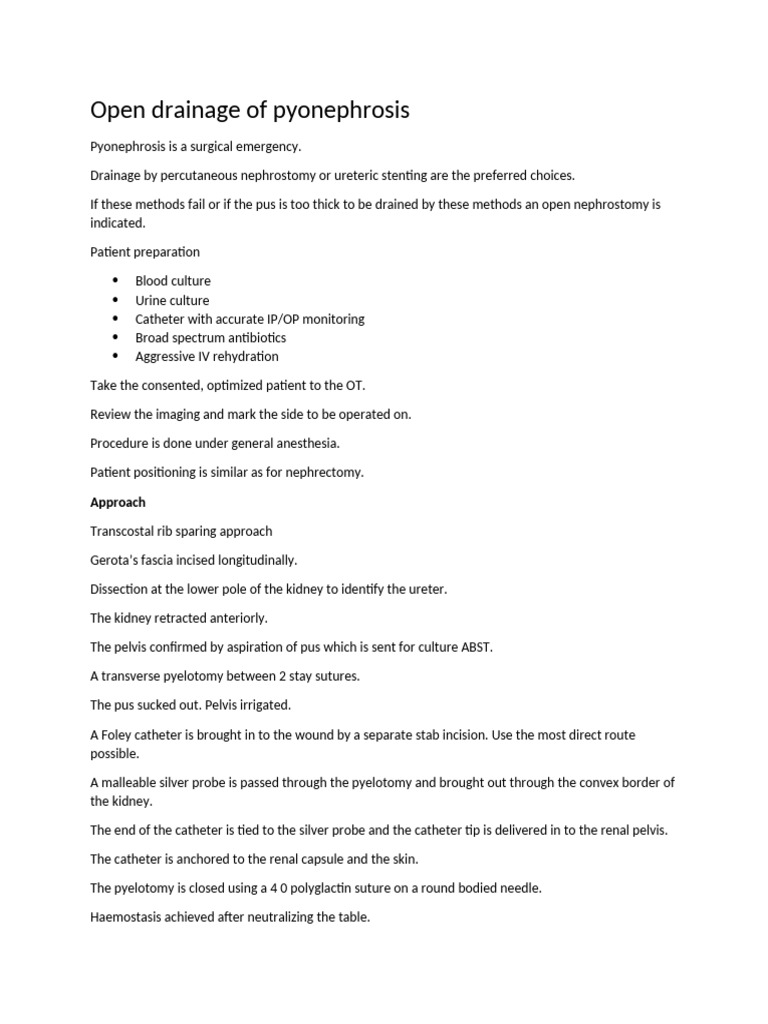 Drainage of Pyonephrosis | PDF