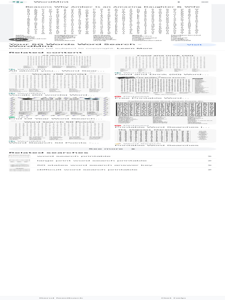 Your 50 Words Word Search - Wordmint: Visit | PDF