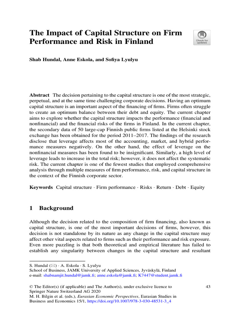 The Impact of Capital Structure On Firm Performance and Risk in Finland ...